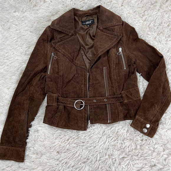 Black Rivet | Jackets & Coats | Black Rivet Brown Suede Belted Moto ...